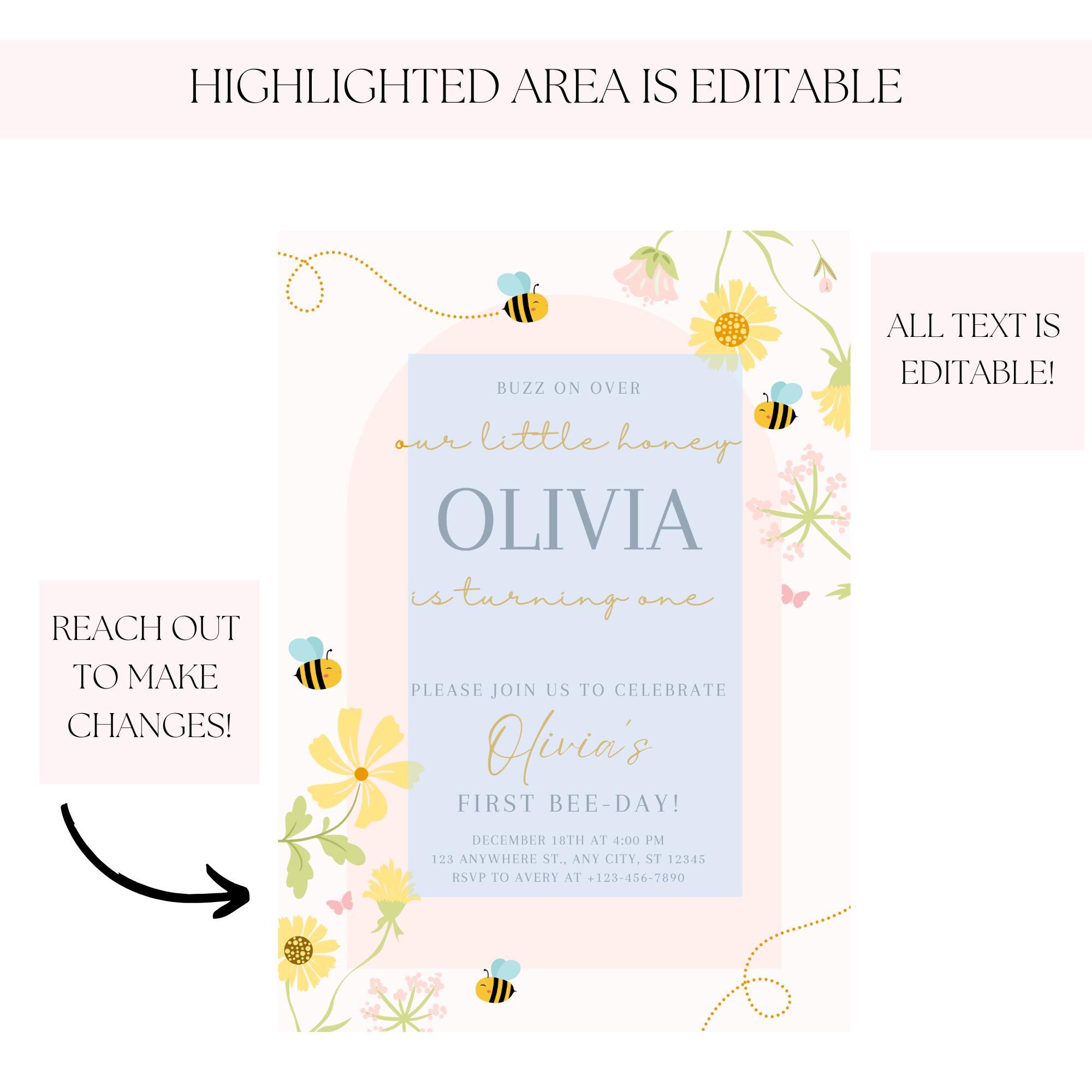 Bee Birthday Invitation Sweet as Can Bee First Birthday Invite Little ...
