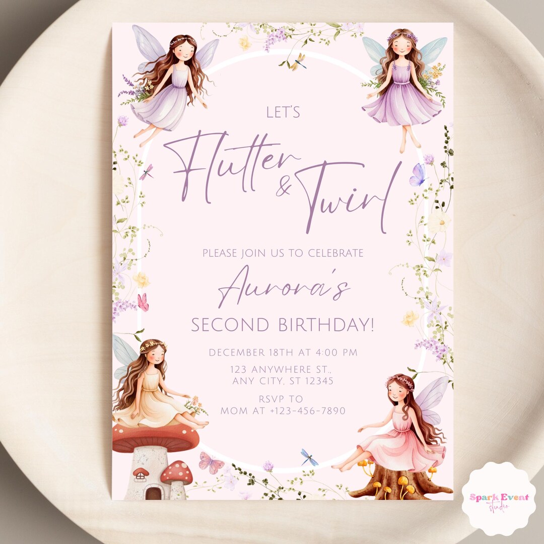 Fairy Birthday Invitation Flutter and Twirl Birthday Invite Enchanted ...