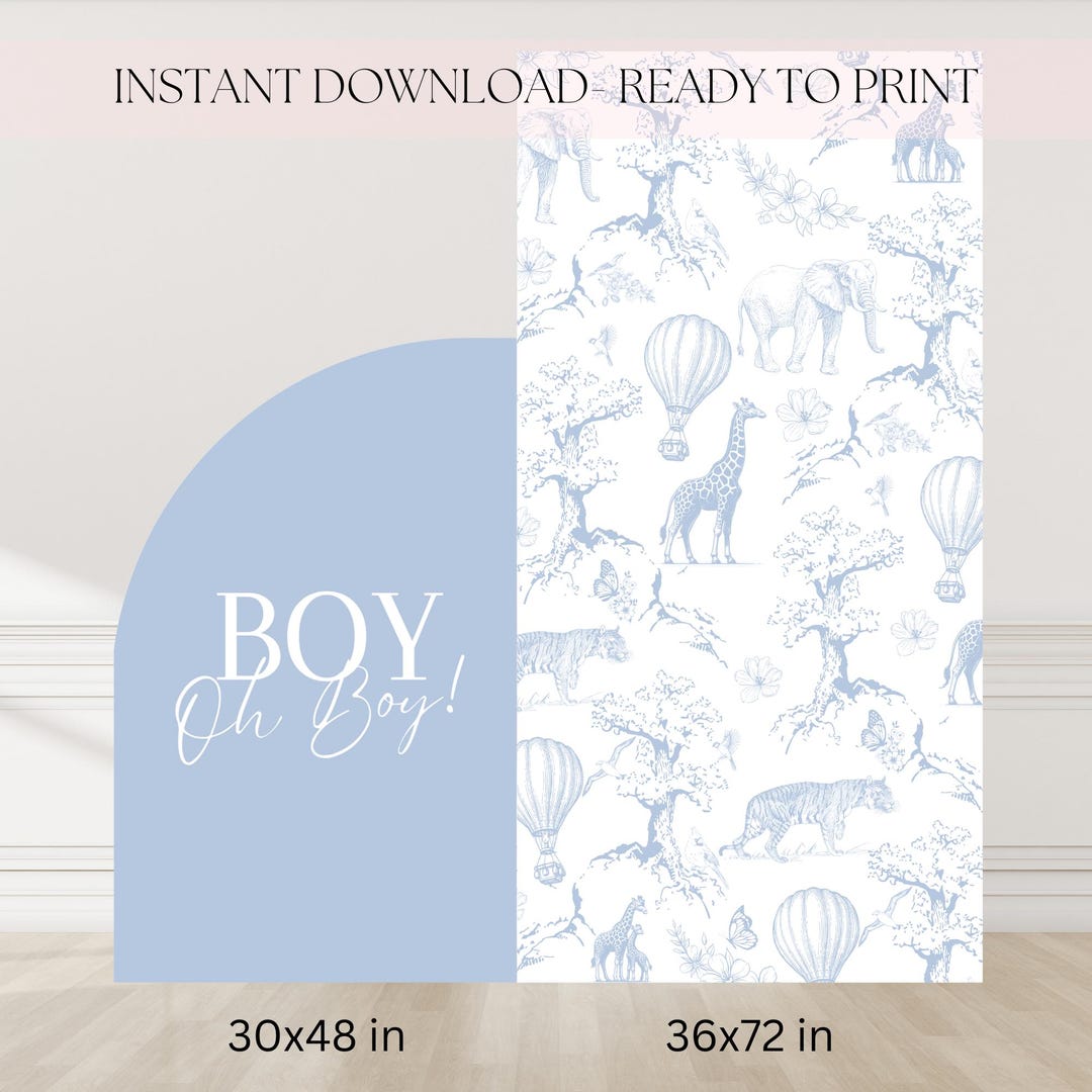 Toile De Jouy Backdrop Baby Shower Backdrop Dusty Blue Safari Theme ...