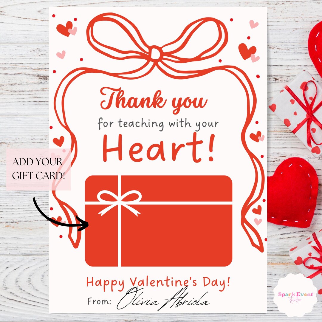 Teacher Valentine Gift Card Holder Printable, Valentines Day Teacher ...