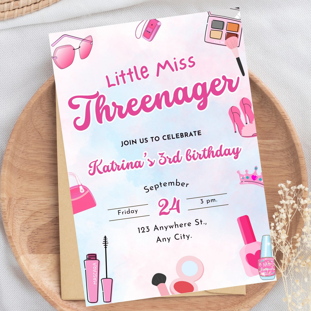 Threenager Birthday Invitation Fashion Makeup Girl Invite Spa Birthday ...