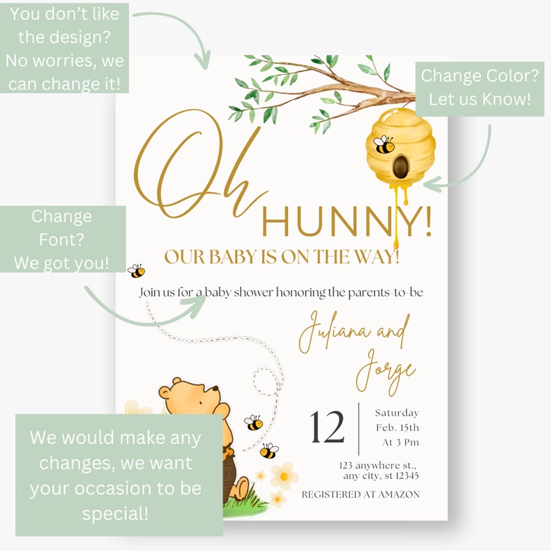 Classic Winnie the Pooh Baby Shower Invitation Little Hunny Invitation ...