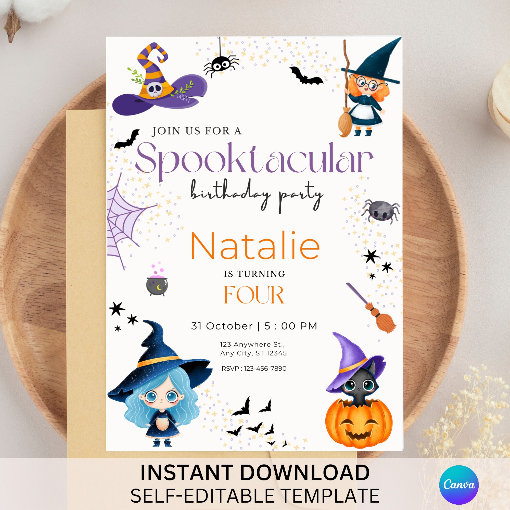 Editable Spooktacular Birthday Party Invitation Cute Witch - Etsy