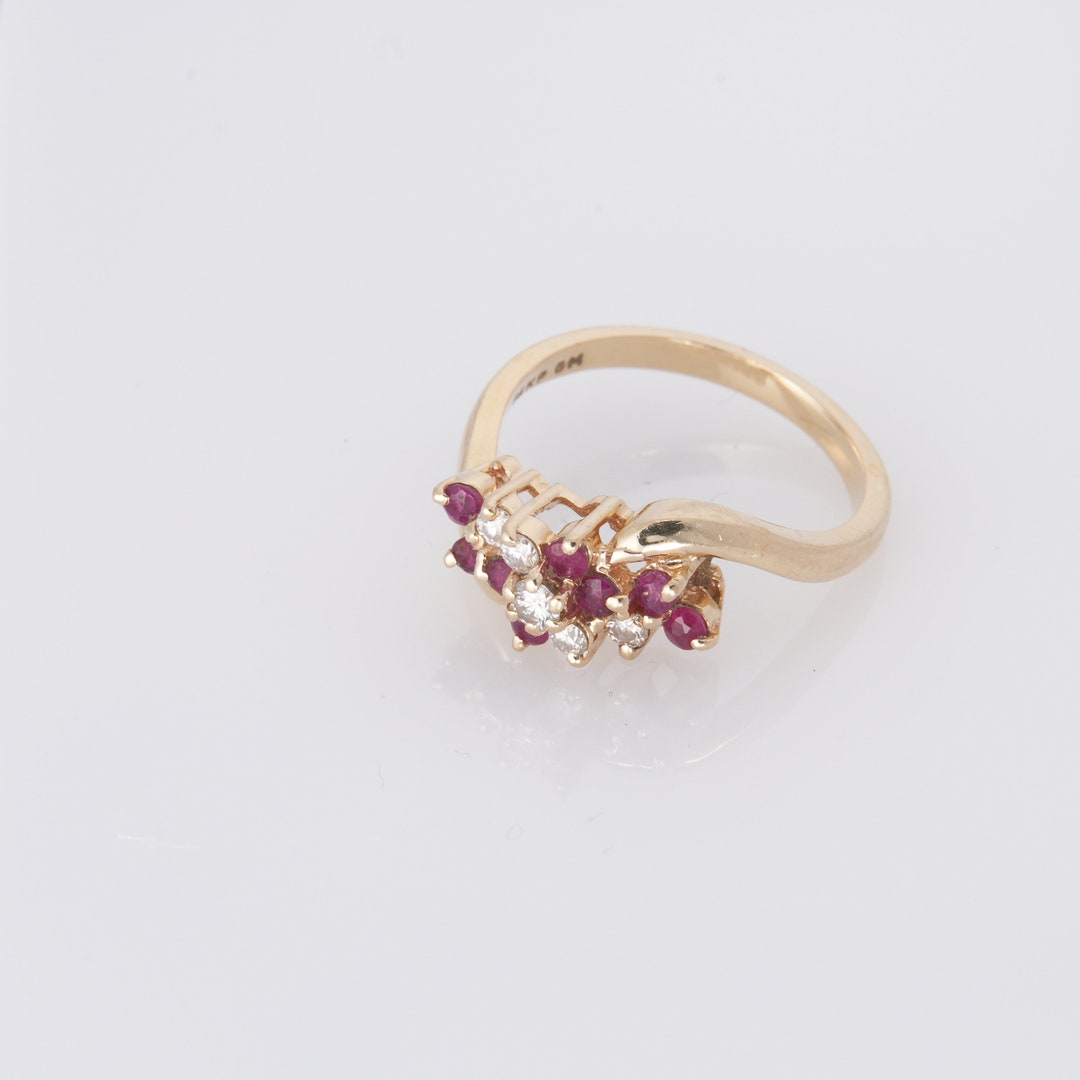 14K Gold Diamond & Ruby Cluster Cocktail Ring by Exquisite Size 6.25 6.5 Estate - Etsy