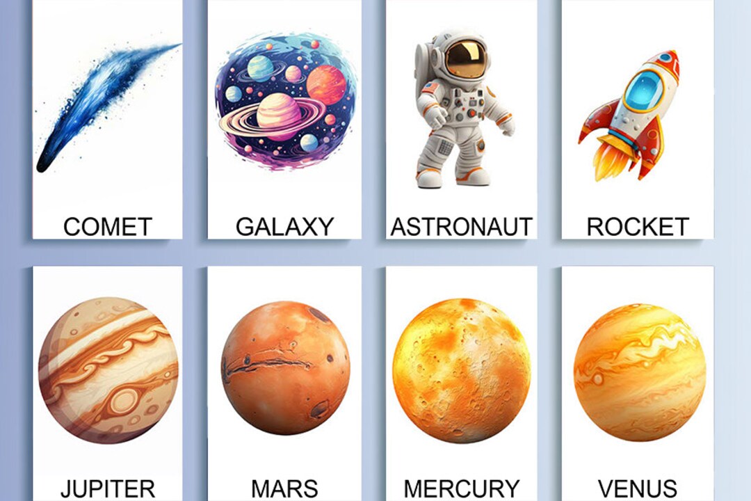 SPACE ADVENTURE 16 Editable Montessori Cards Flash Cards Galaxy ...