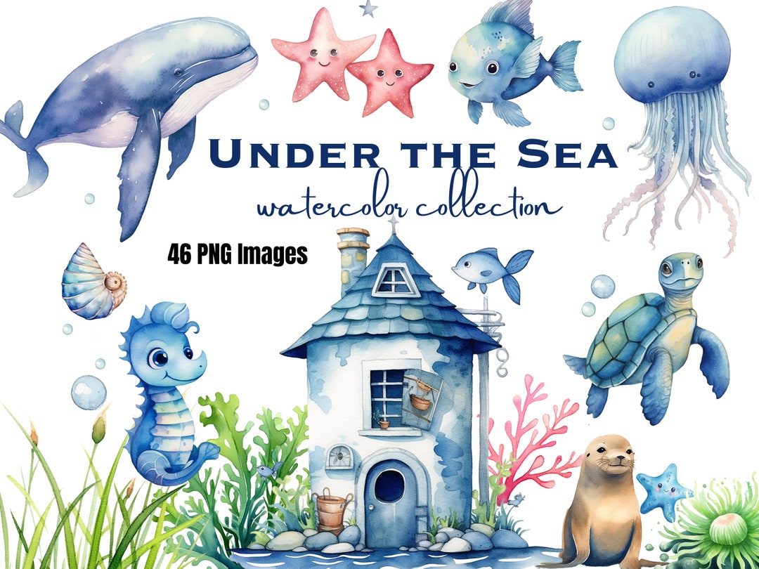 Under the Sea Clipart Watercolor, Nautical Collection, Nursery Decor ...