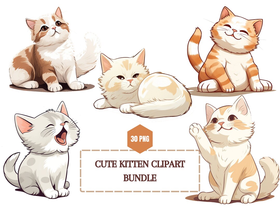 Cute Kitten Clipart, Cat Clipart Bundle, Instant Digital Download, Baby ...