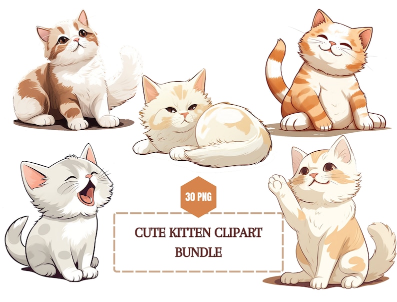 Cute Kitten Clipart, Cat Clipart Bundle, Instant Digital Download, Baby ...