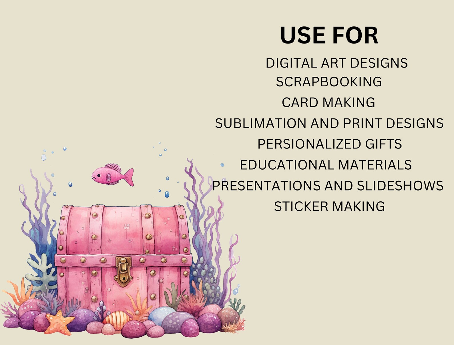 Under the Sea Watercolor Clipart in PINK Ver, Nautical Collection ...
