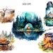 Camping Watercolor Clipart Bundle, Nature Scene, Backpack, Tent, Animal ...