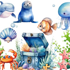 Under the Sea Clipart Watercolor, Nautical Collection, Nursery Decor ...