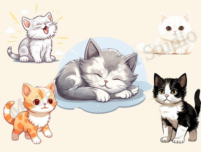 Cute Kitten Clipart, Cat Clipart Bundle, Instant Digital Download, Baby ...