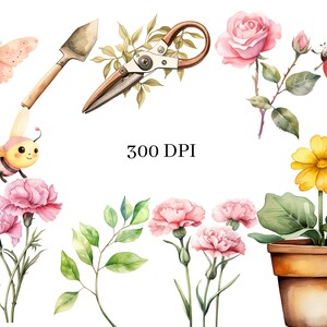 Blooming Garden Watercolor Clipart Bundle, 66 Pngs of Flowers, Plants ...