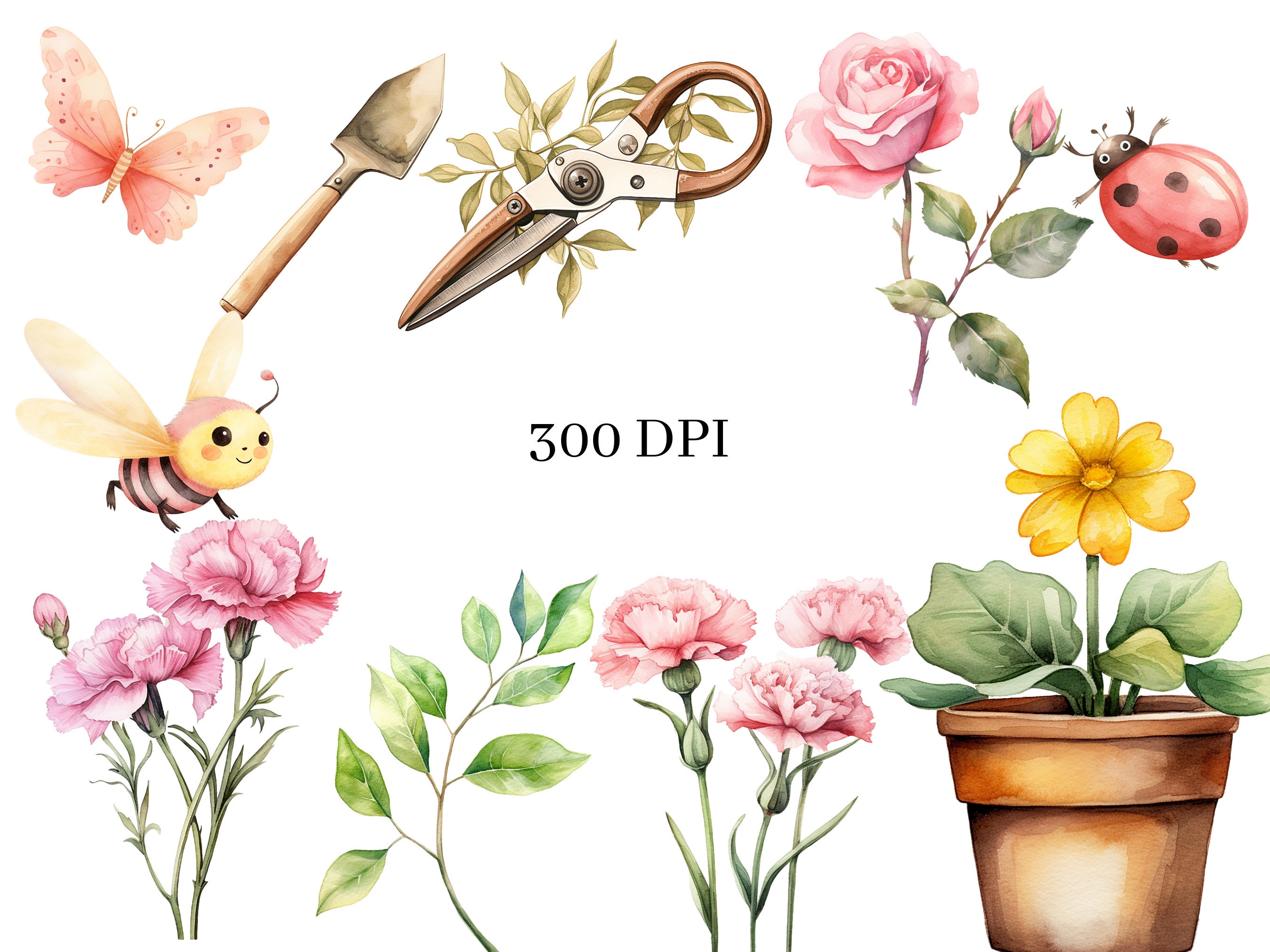 Blooming Garden Watercolor Clipart Bundle, 66 Pngs of Flowers, Plants ...