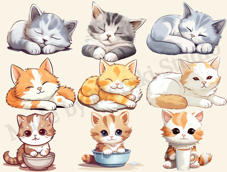 Cute Kitten Clipart, Cat Clipart Bundle, Instant Digital Download, Baby ...