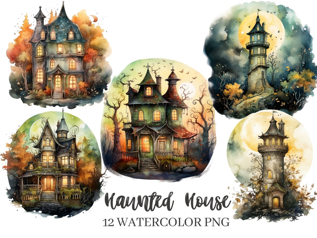 Haunted House Watercolor Bundle, Halloween Houses Clipart, Instant ...