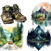 Camping Watercolor Clipart Bundle, Nature Scene, Backpack, Tent, Animal ...