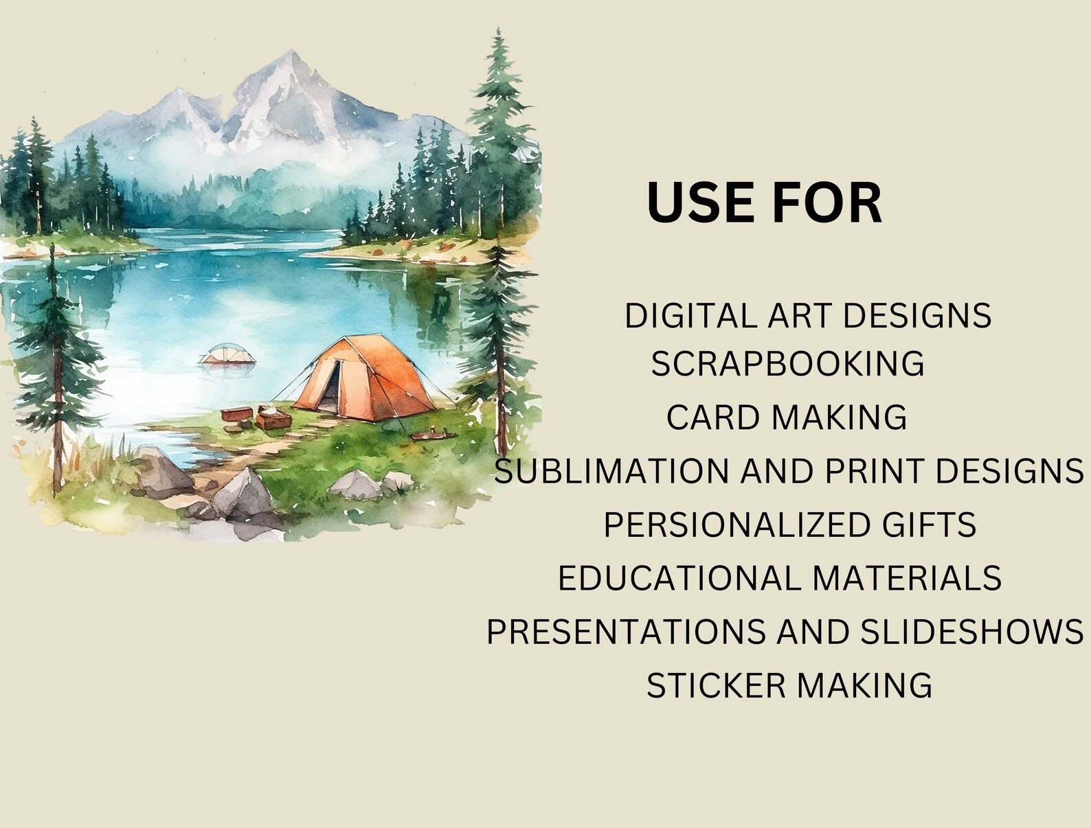 Camping Watercolor Clipart Bundle, Nature Scene, Backpack, Tent, Animal ...