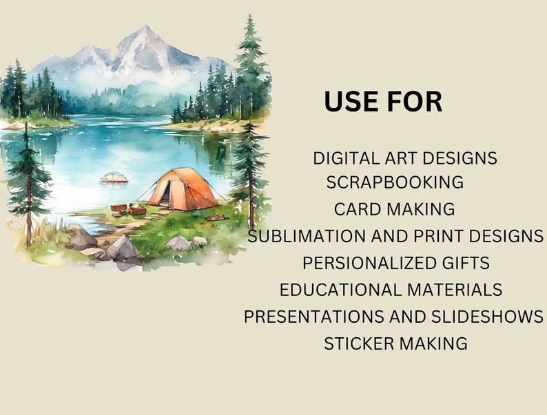 Camping Watercolor Clipart Bundle, Nature Scene, Backpack, Tent, Animal ...