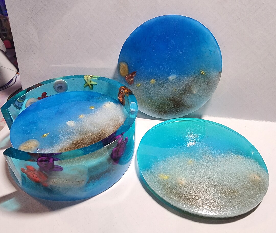 Beach Scene Resin Coaster Set - Etsy