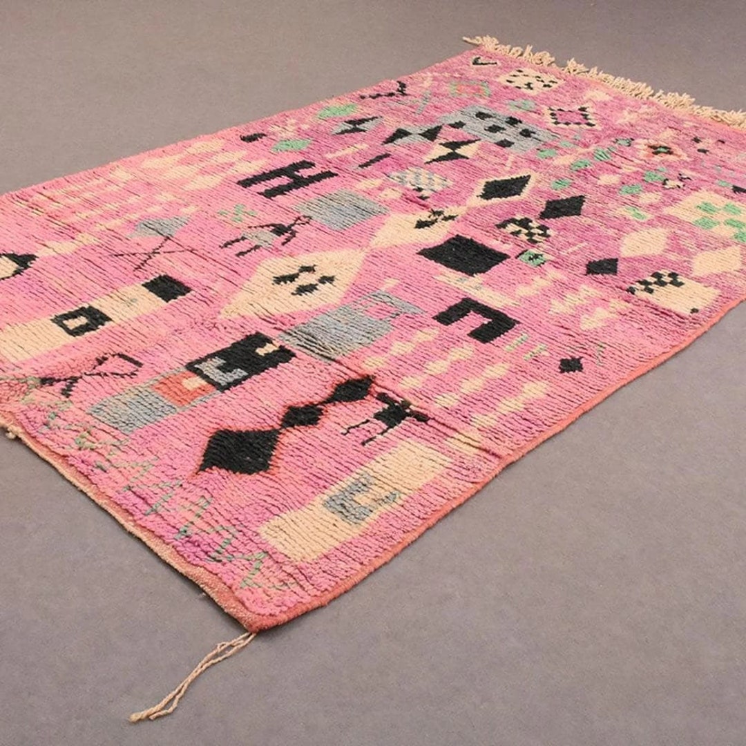 Beautiful Pink Boujaad Rug, Handmade Rug, Moroccan Rug Pink, Soft Wool ...
