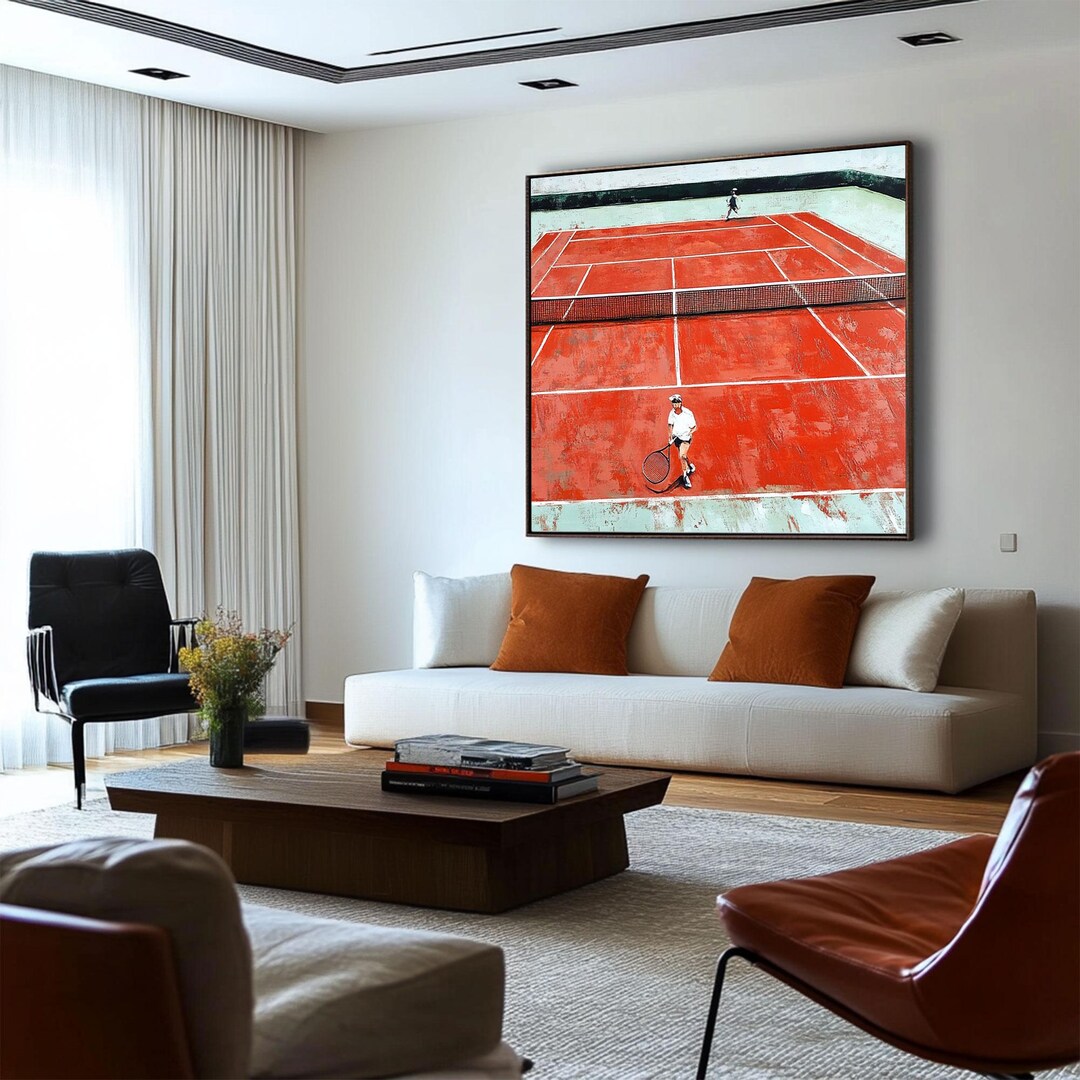 Custom Red Tennis Wall Art Red Texture Painting on Canvas Tennis Court ...