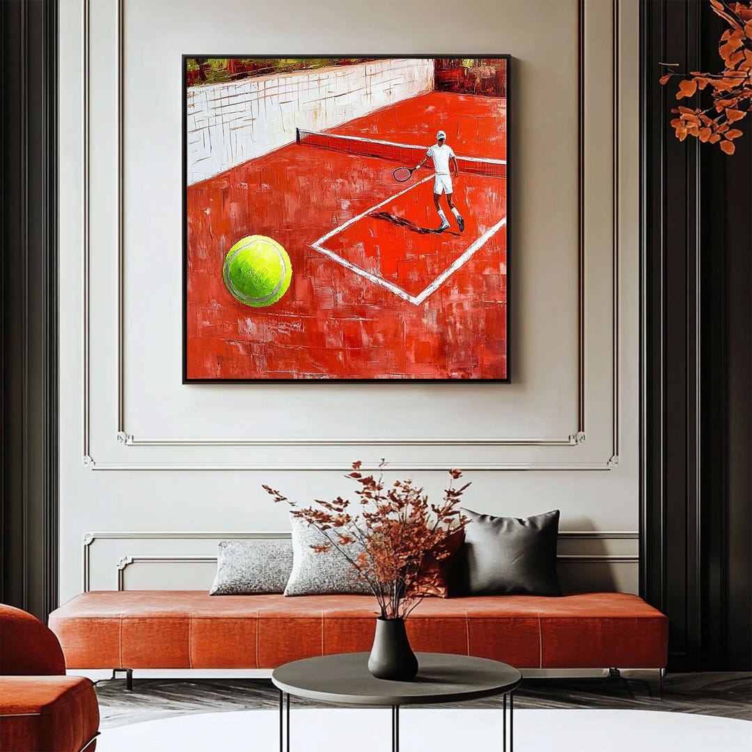 Red Tennis Court Wall Art, Contemporary Sports Art, Decor Modern Tennis ...