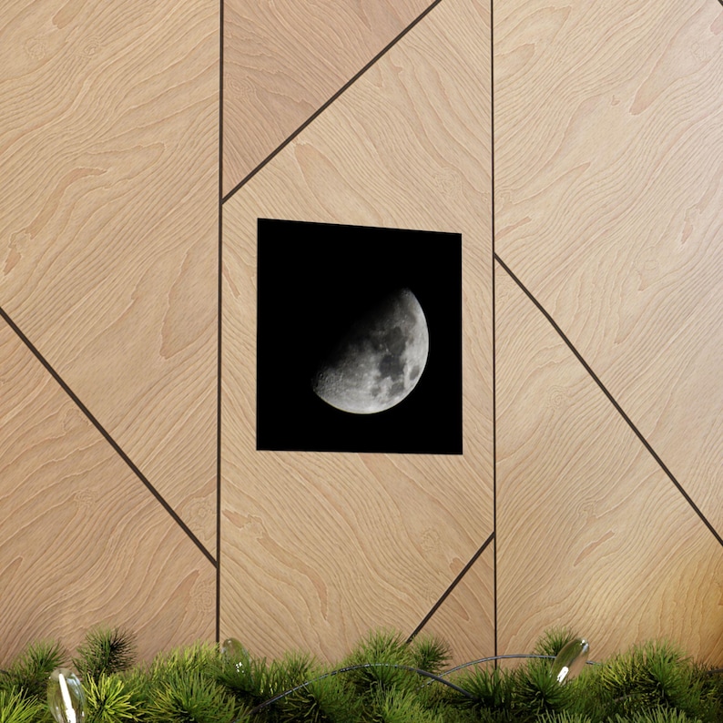 Vertical Poster, Half Moon Close up Art Print, Lunar Phase Wall Decor ...