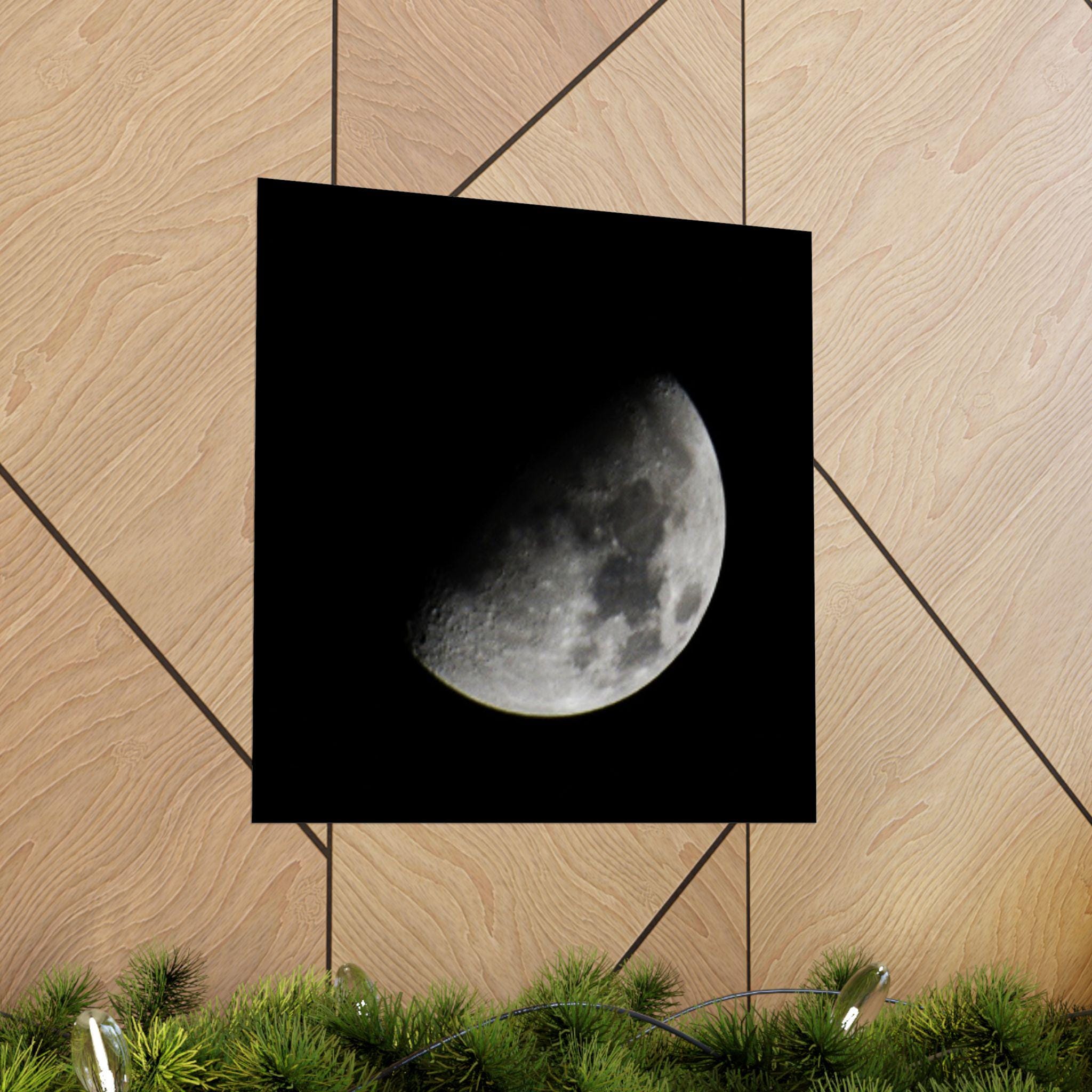 Vertical Poster, Half Moon Close up Art Print, Lunar Phase Wall Decor ...