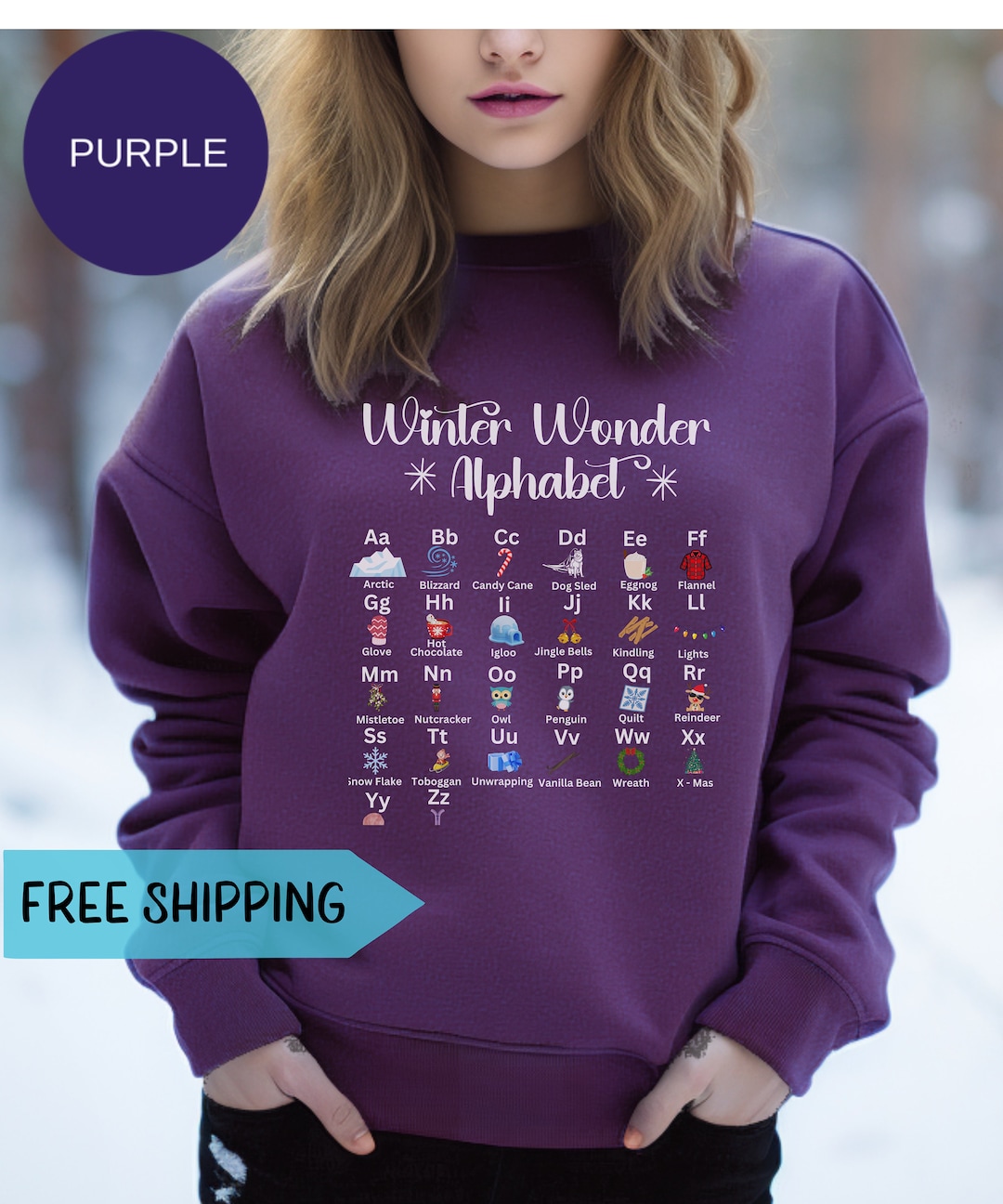 Winter Alphabet Sweatshirt for Holiday Season Celebration Gift Idea for ...