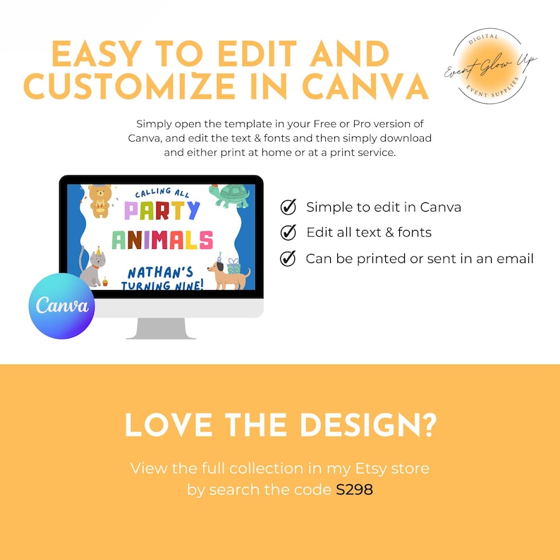 9th Birthday Party Animals Invitation, Blue Bday Invite, Cute Animal ...