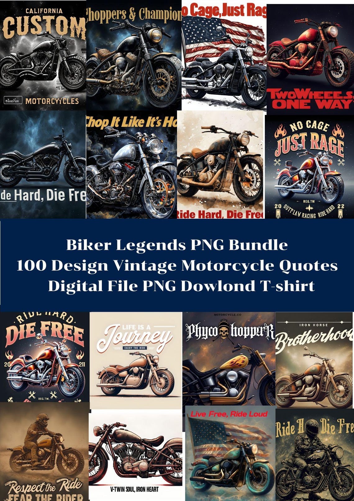 Biker Legends PNG Bundle Vintage Motorcycle Quotes Chopper PNG Digital ...