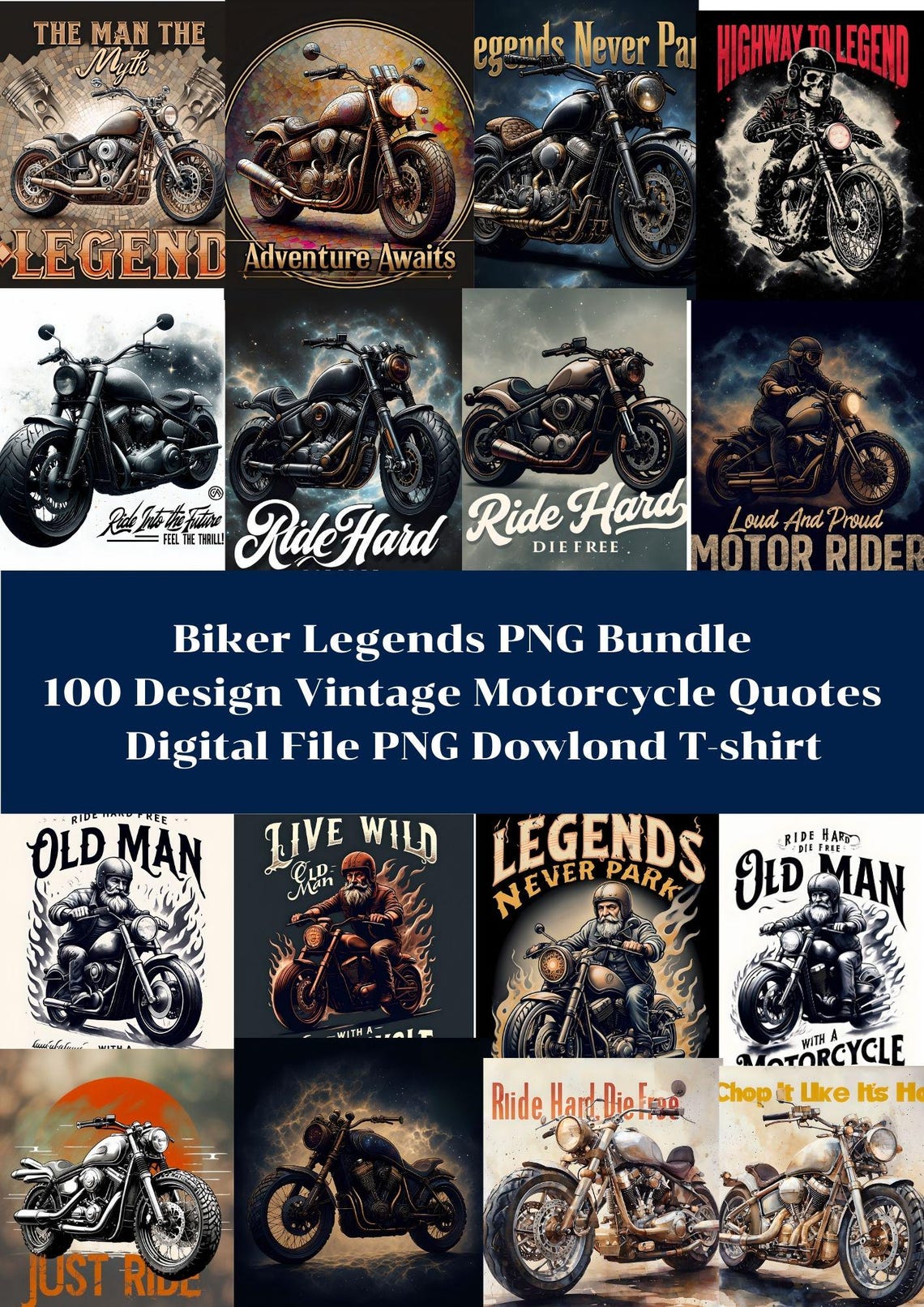 Biker Legends PNG Bundle Vintage Motorcycle Quotes Chopper PNG Digital ...