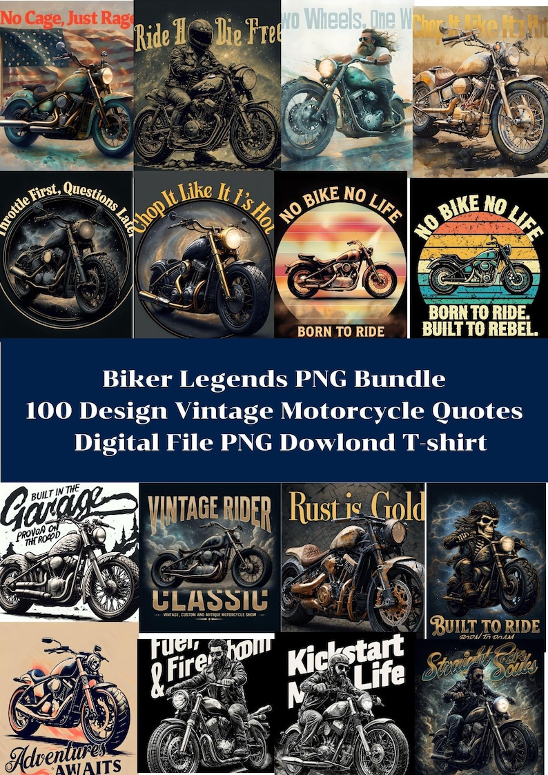 Biker Legends PNG Bundle Vintage Motorcycle Quotes Chopper PNG Digital ...