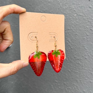 Real Strawberry Earrings,cute Strawberry Earrings,pressed Fruit ...