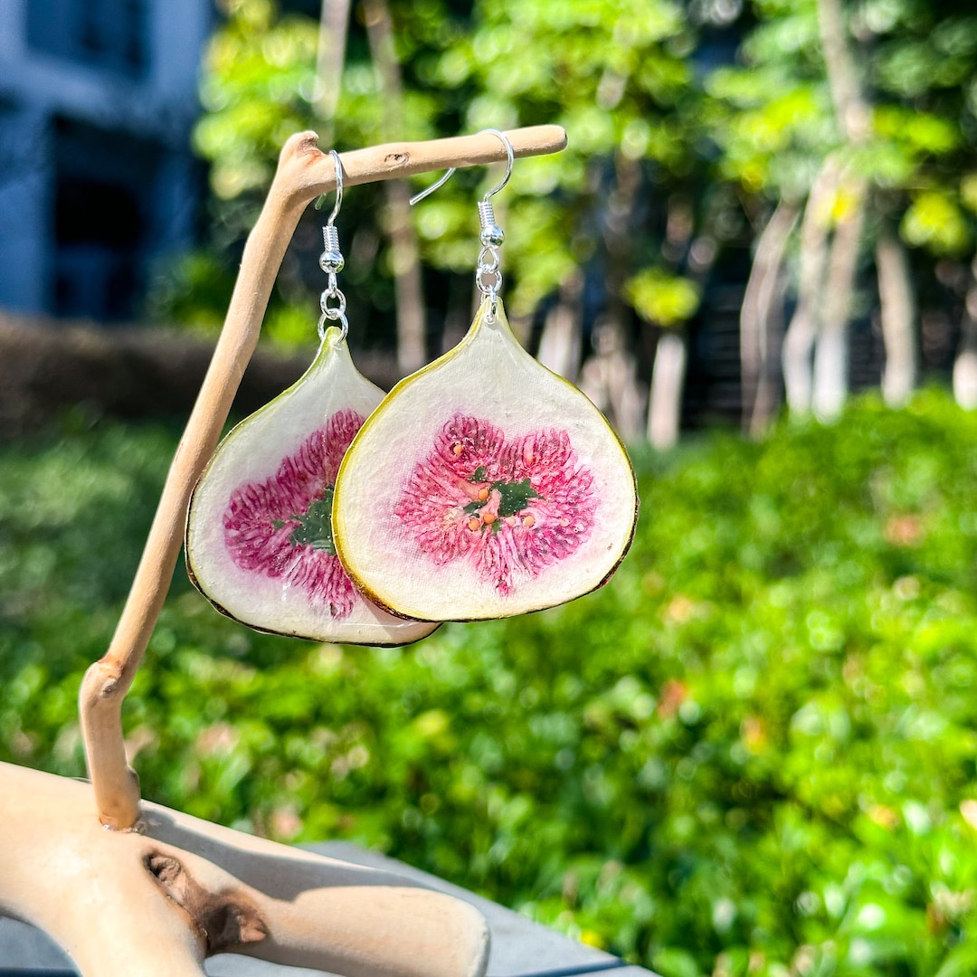 Real Figs Resin Earrings,pressed Fruit Earrings,pressed Fig Earrings ...