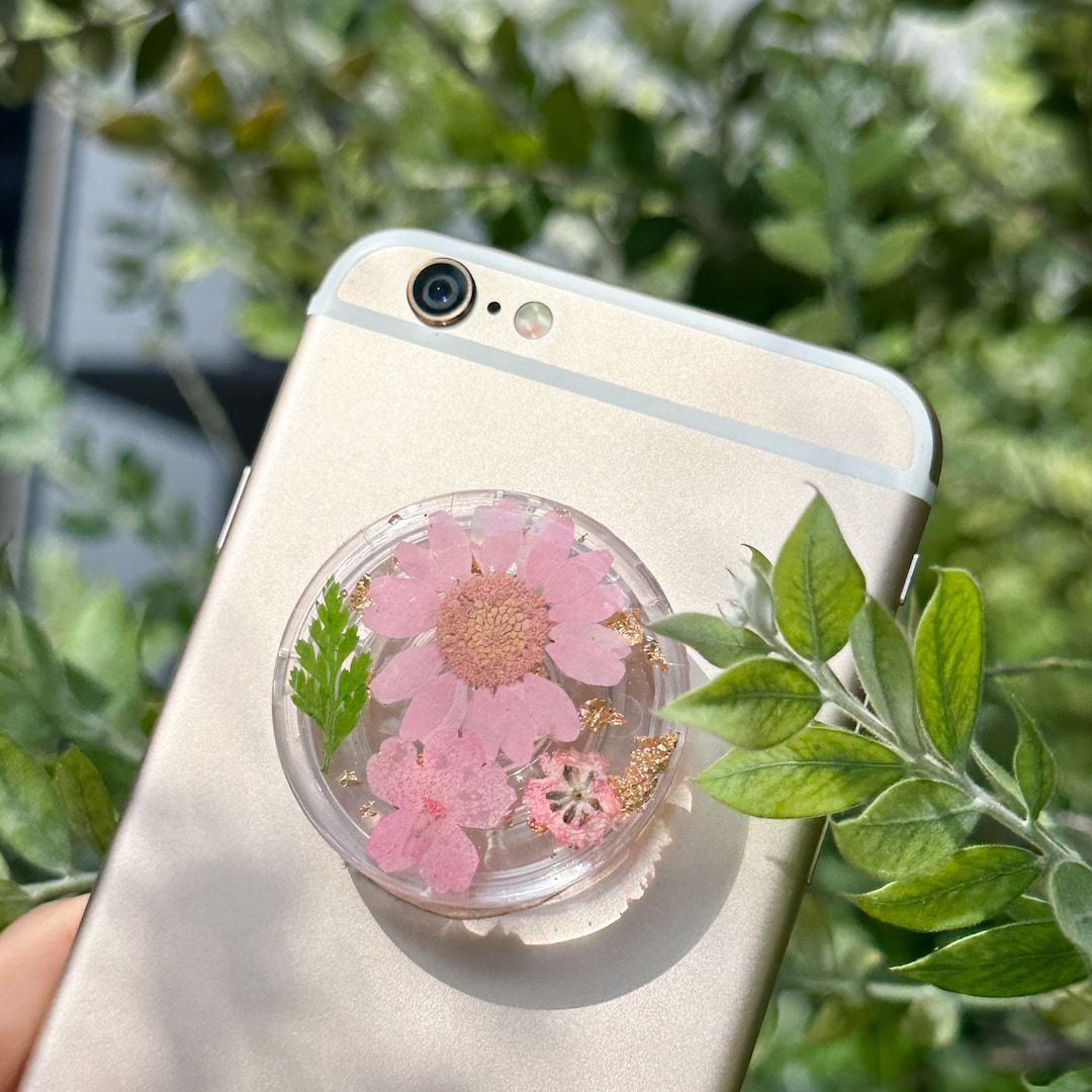 Pressed Daisy Flowers Phone Grip Holder, Real Leaf Phone Stand, Resin ...
