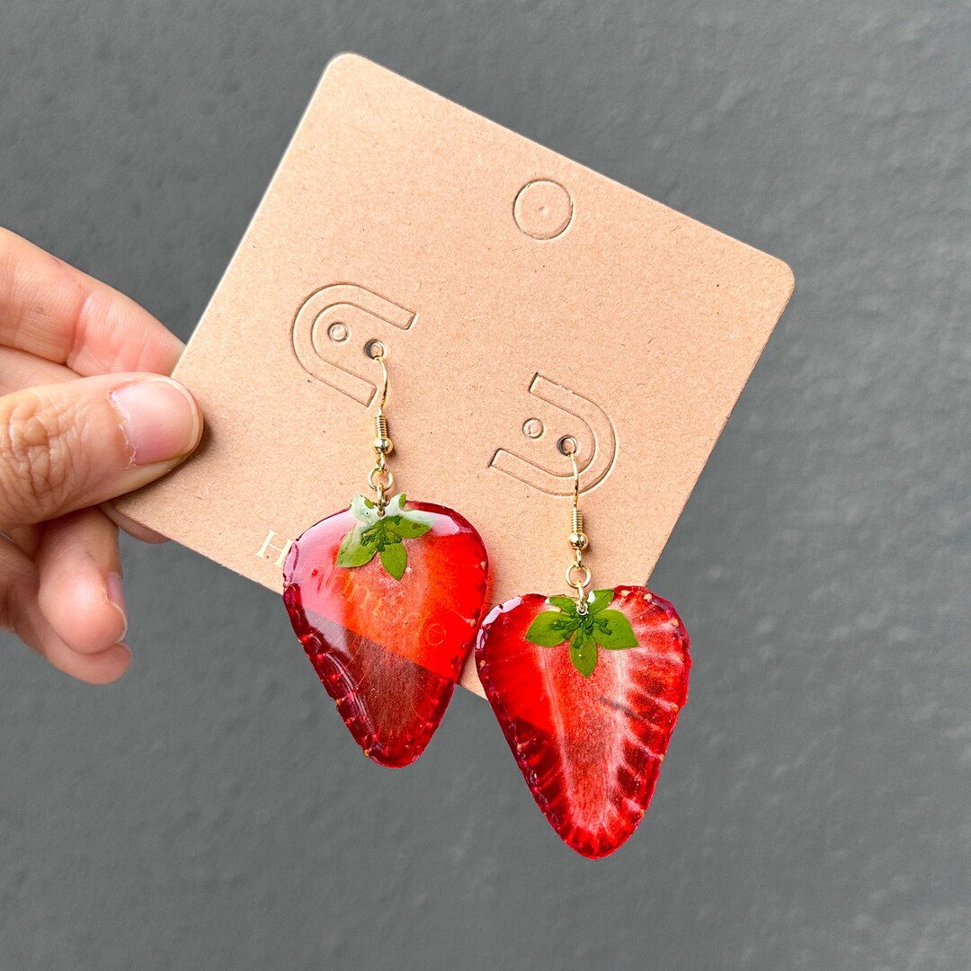Real Strawberry Earrings,cute Strawberry Earrings,pressed Fruit ...