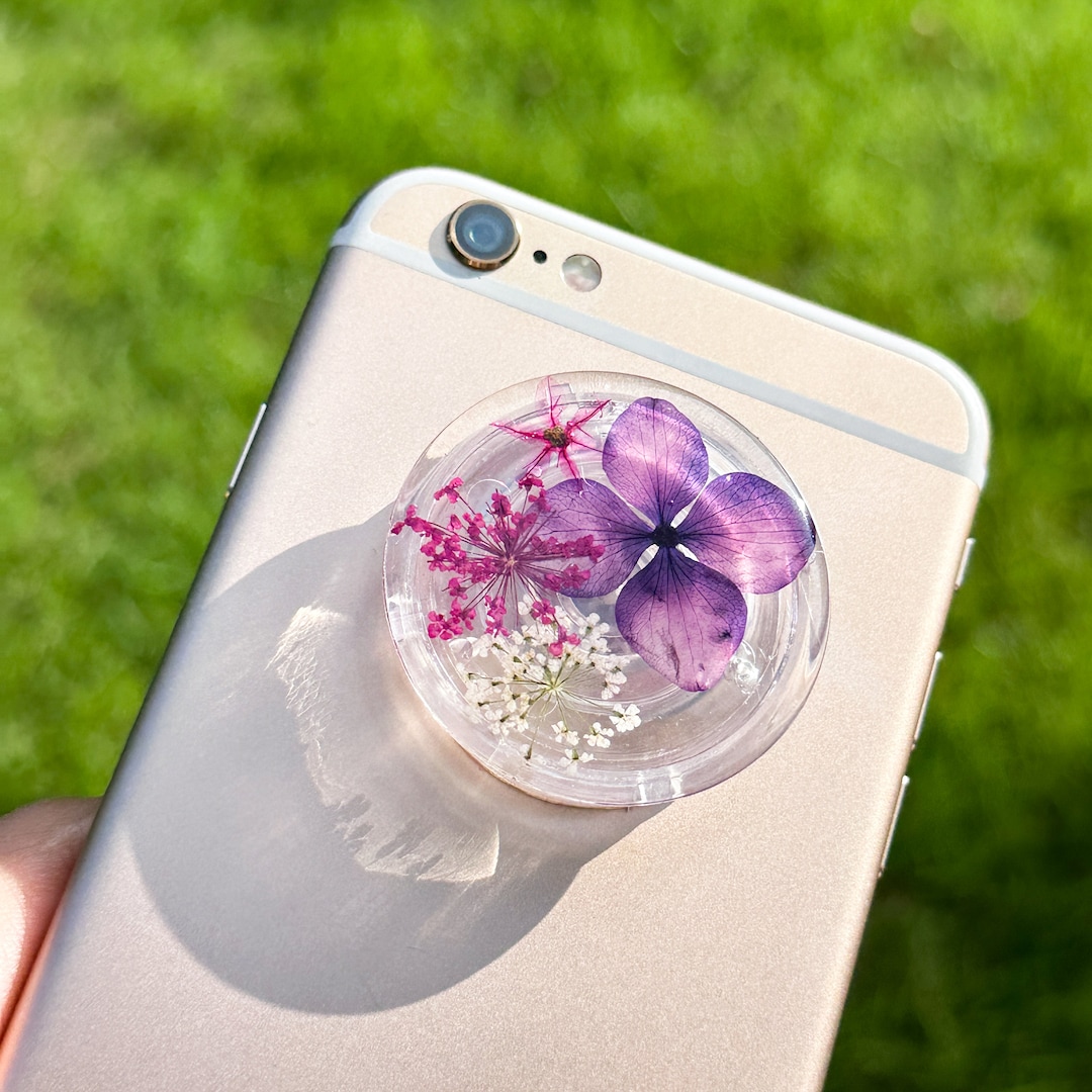 Real Hydrangea Flowers Phone Grip, Handmade White Lace Flower Phone ...