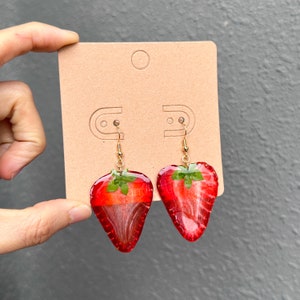 Real Strawberry Earrings,cute Strawberry Earrings,pressed Fruit ...