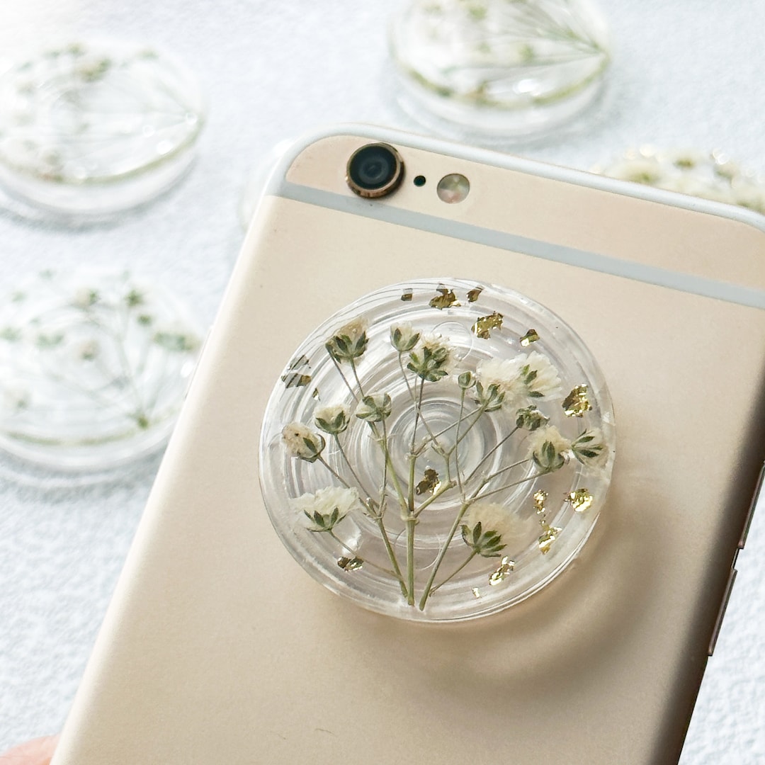 Real Baby's Breath Phone Grip,gold Foil Phone Grip,dried Flowers ...