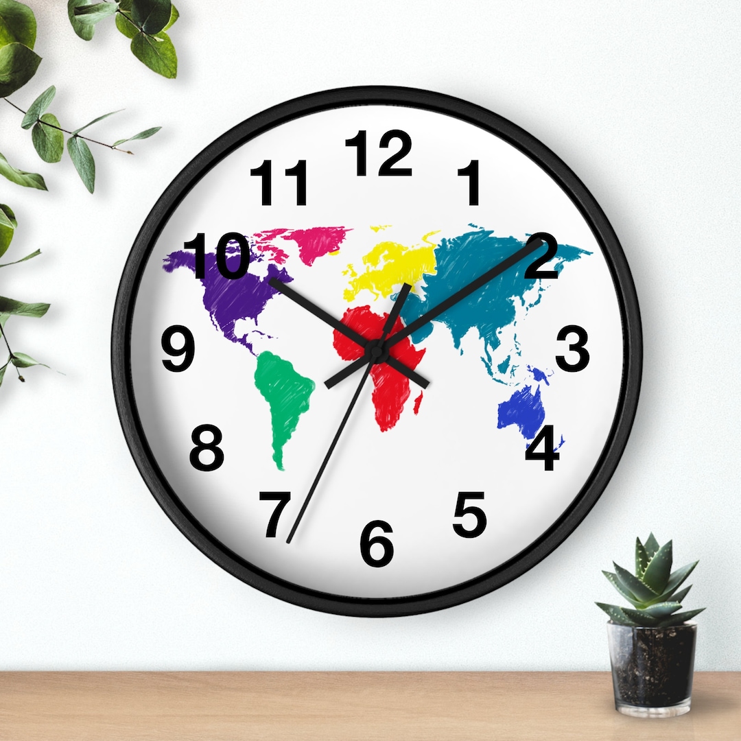 Wall Clock With World Design, Gift for Home, Wall Clock With Continents ...