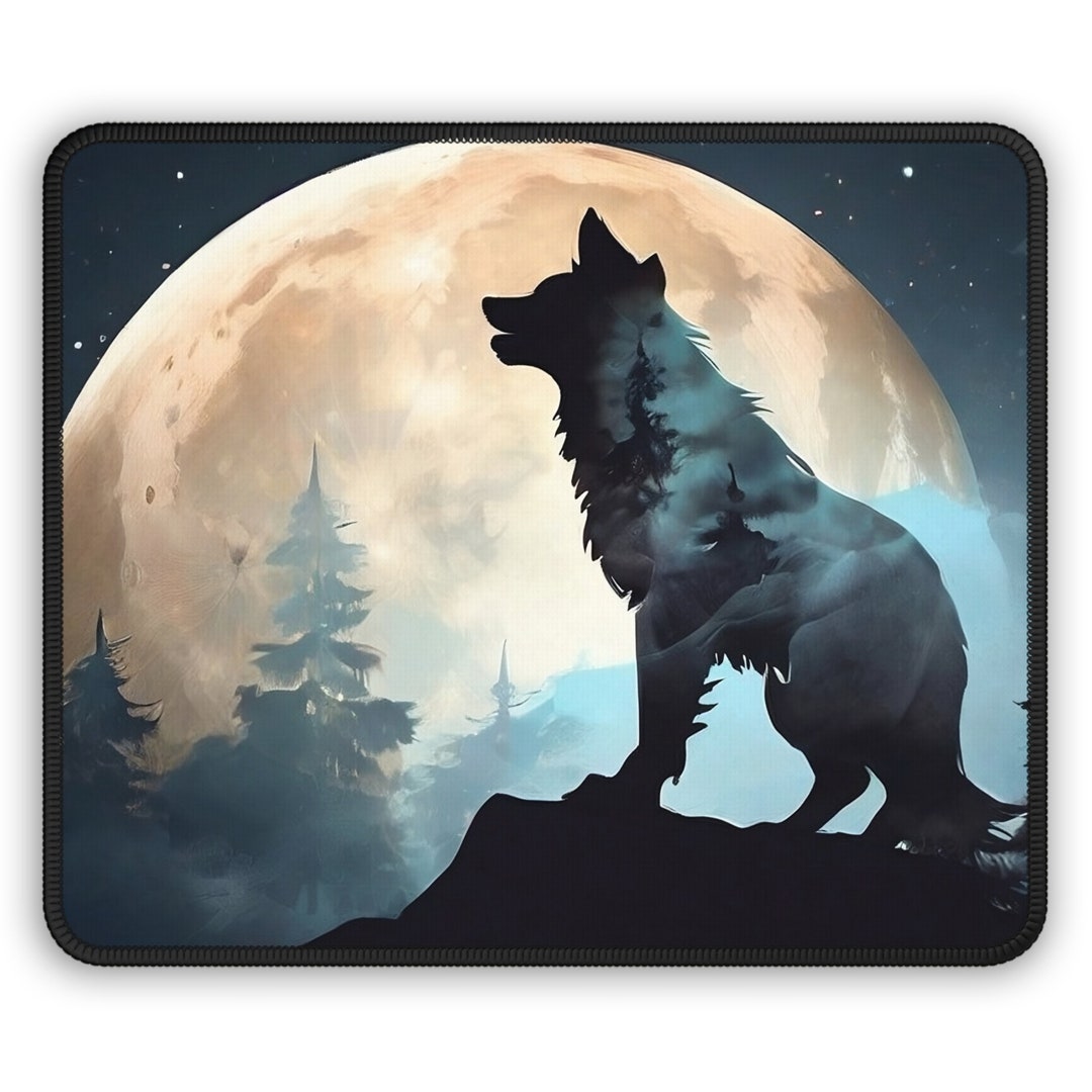 Dreamy Nighttime Mouse Pad: Howling Wolf and Full Moon - Personalized ...