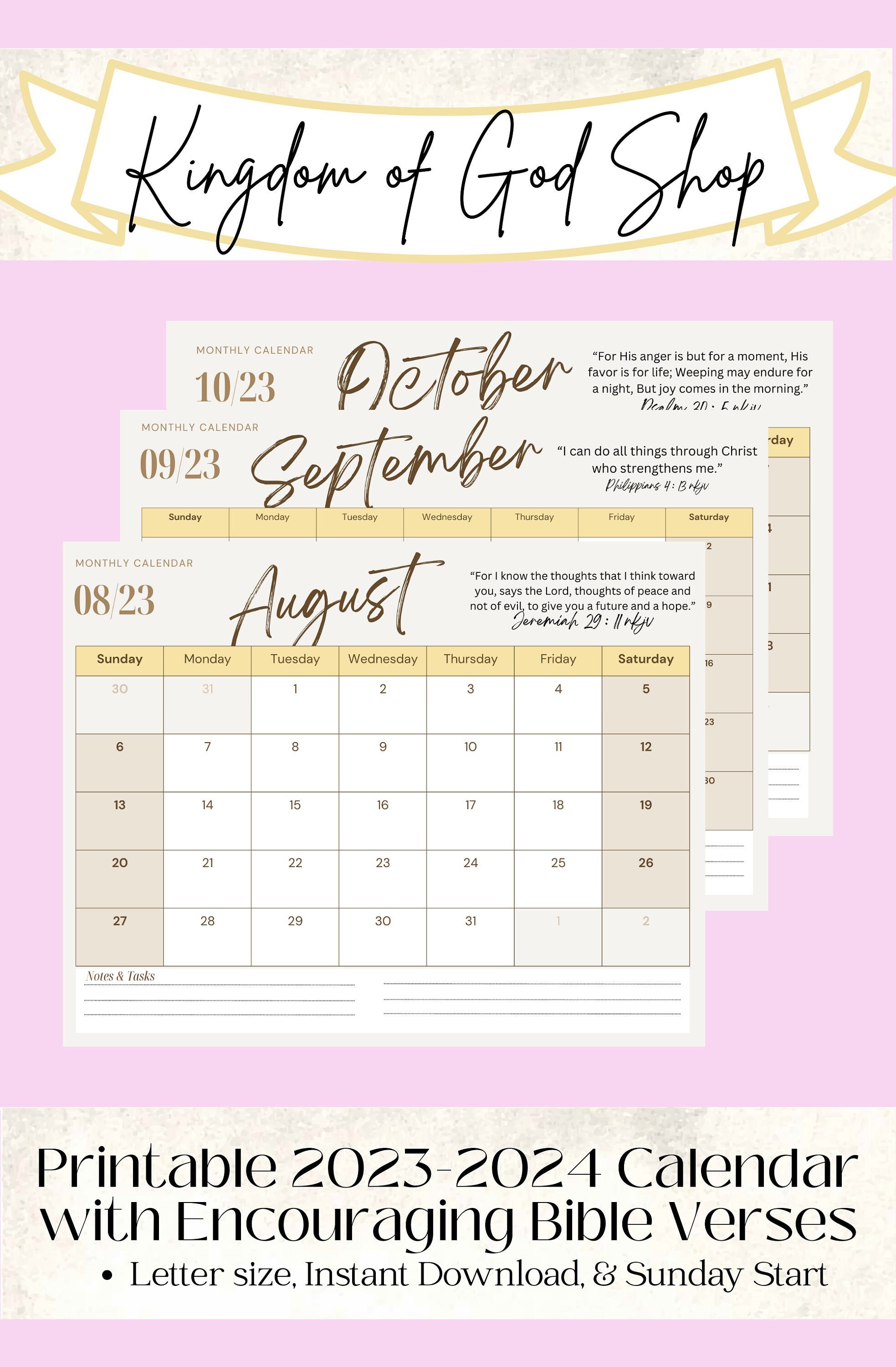 Printable 2023-2024 Minimalist Monthly Calendar With Encouraging Bible ...