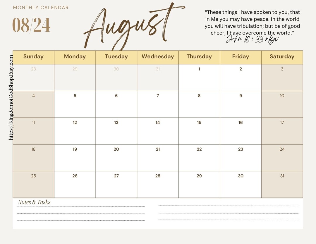 Printable 2024-2025 Minimalist Monthly Calendar With Encouraging Bible ...