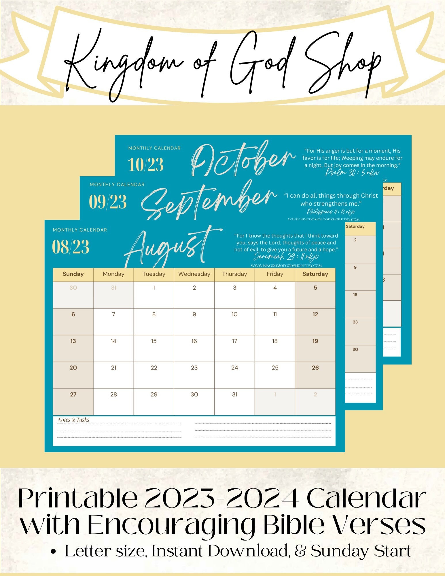 Printable 2023-2024 Minimalist Monthly Calendar (turquoise) - Etsy