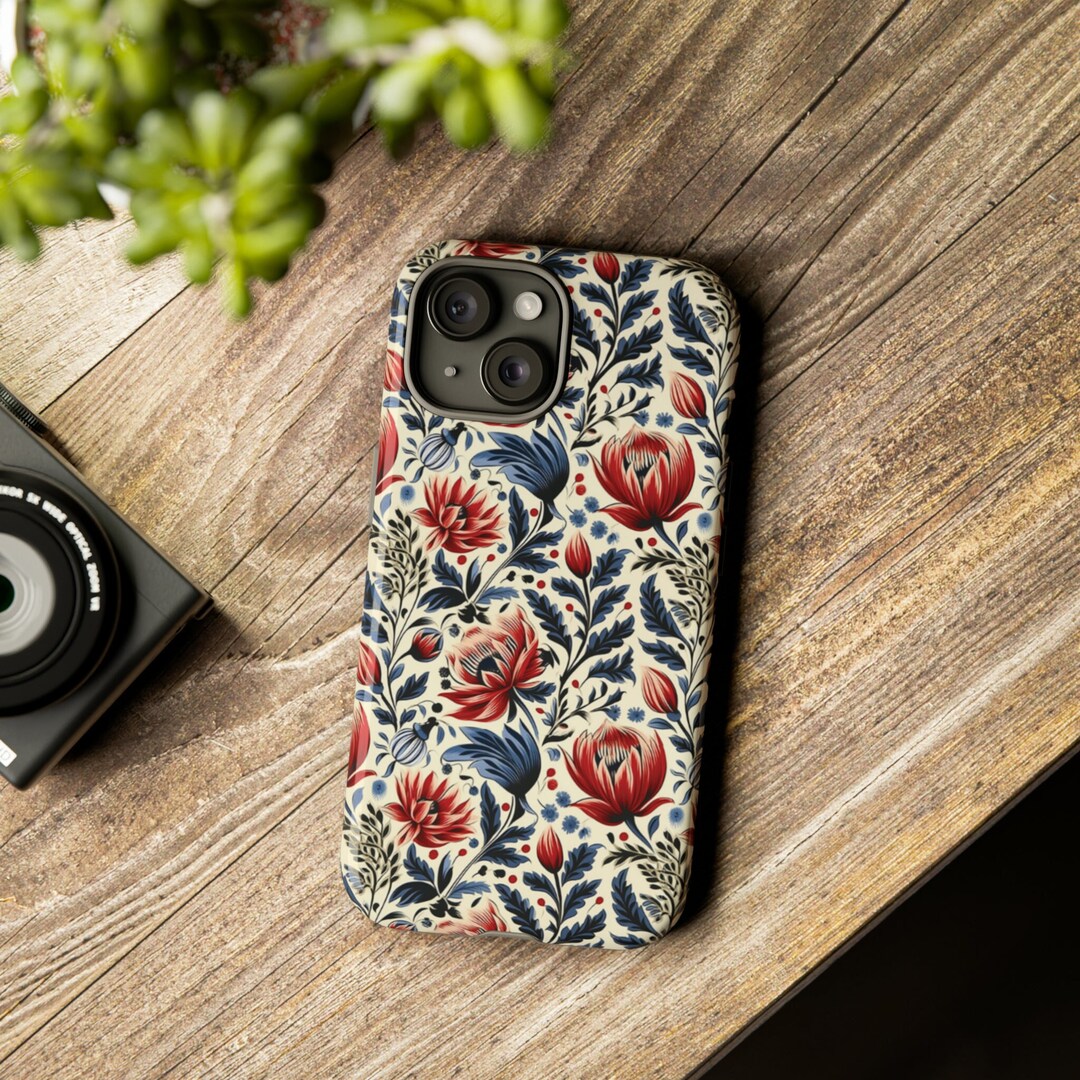 Phone Case, Red and Blue Floral Pattern Tough Case for Iphone, Samsung ...