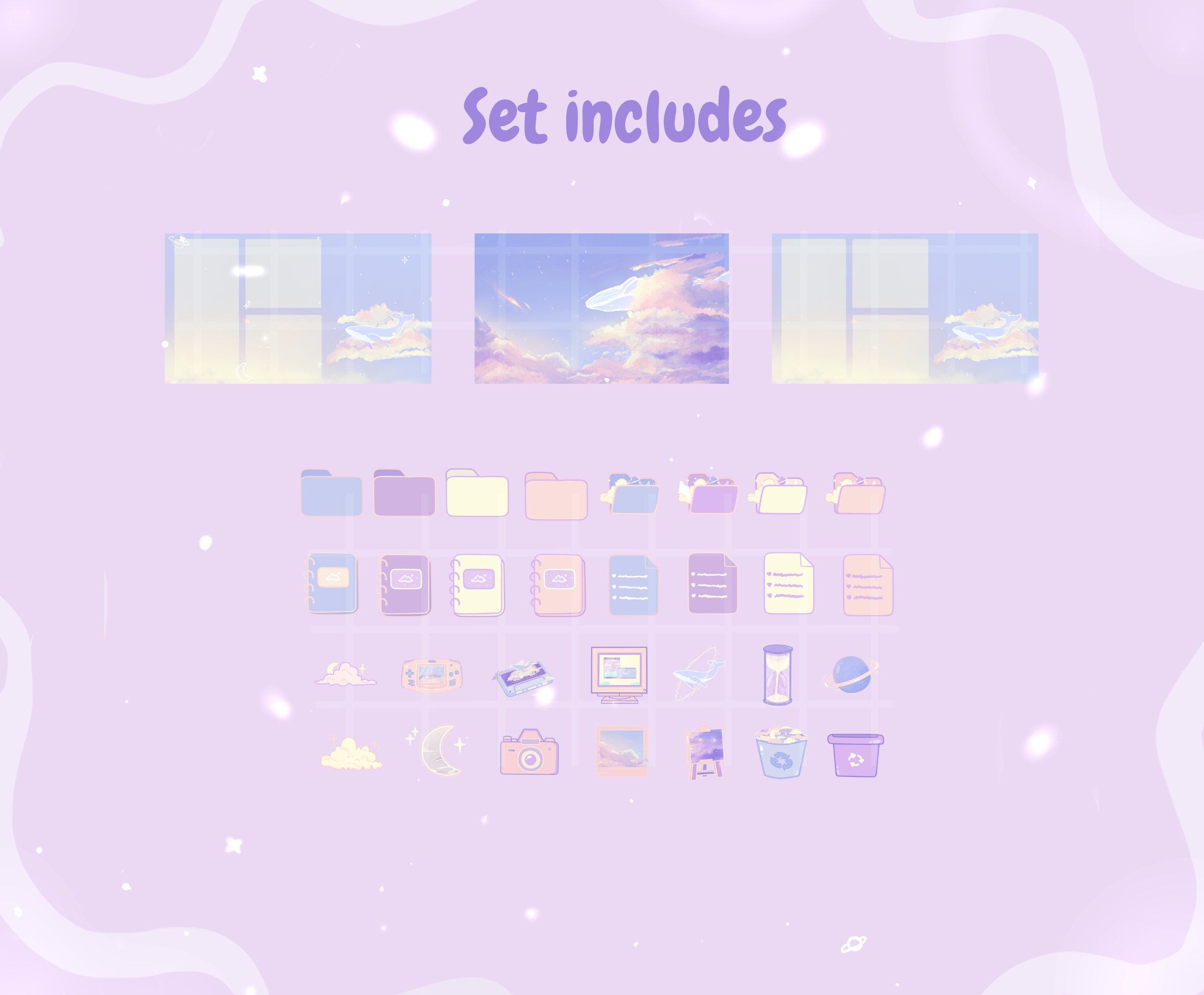 Sweet Sky Desktop Theme Organizer Set Desktop Wallpaper Set Desktop ...