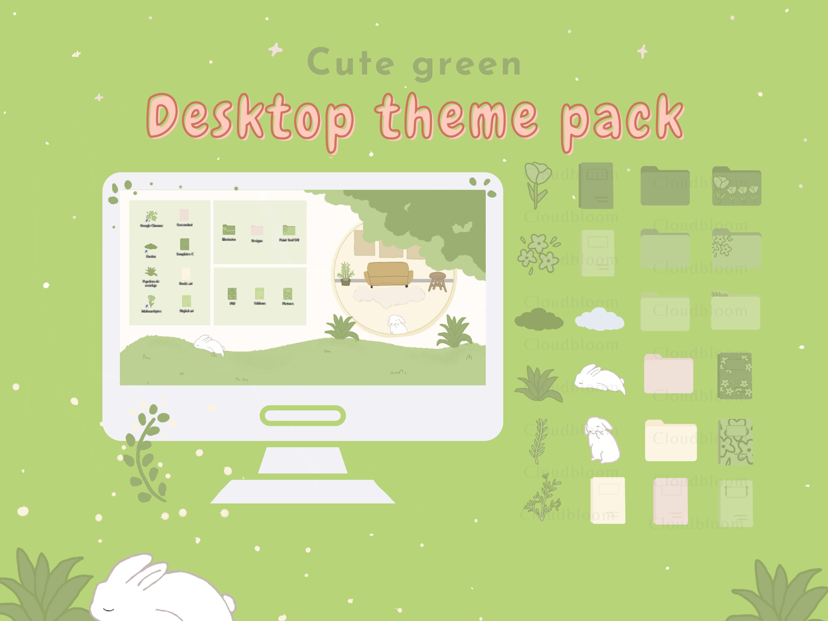 Cute Green Desktop Theme Organizer Set Desktop Organizer Desktop ...