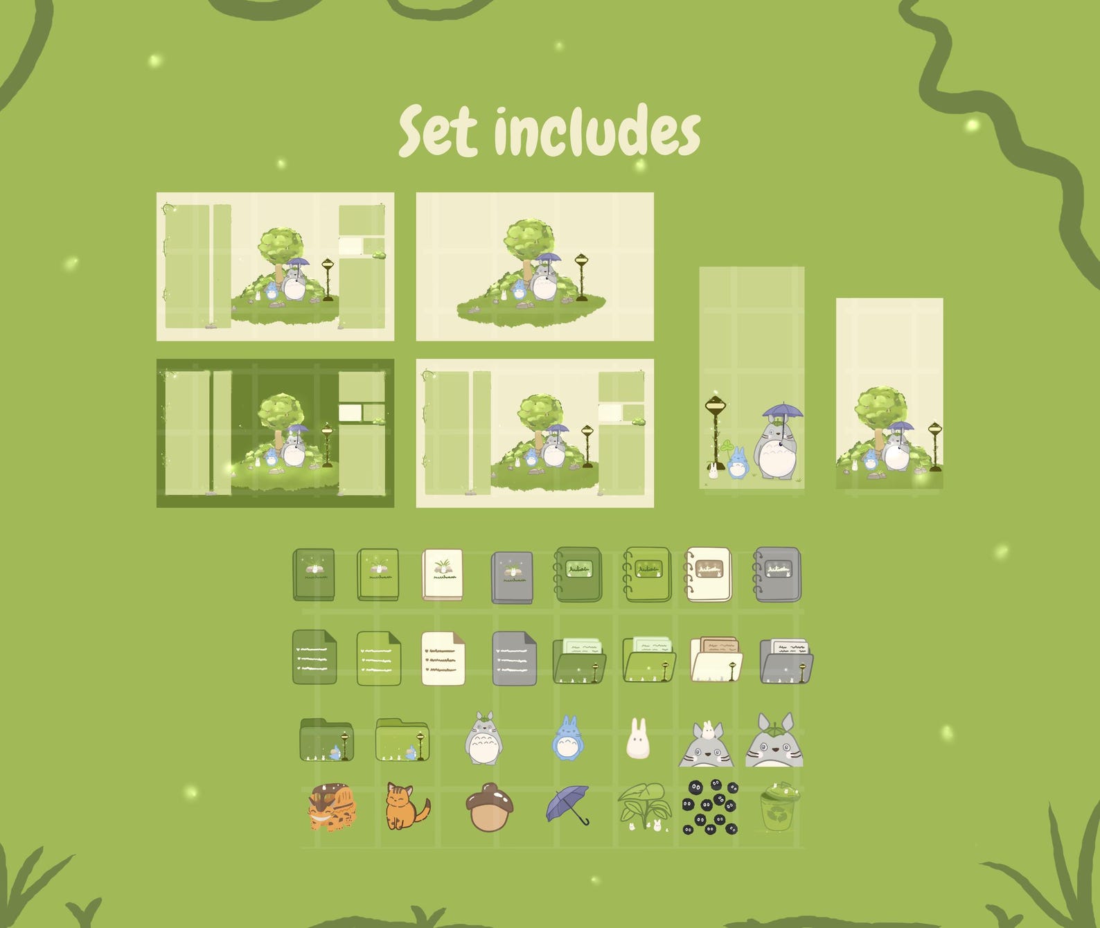 Totoro Desktop Theme Organizer Set Desktop Wallpaper Set Desktop ...